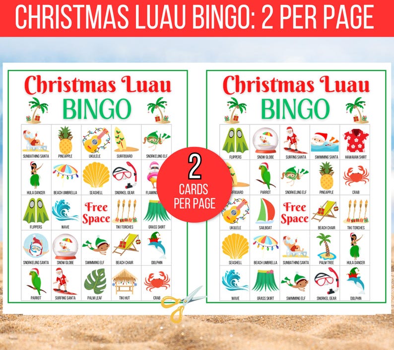 Christmas Bingo, 30 Christmas Luau Bingo Cards, Christmas Activity ...