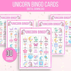 Unicorn Bingo, 30 Printable Unicorn Bingo Cards, Unicorn Birthday ...