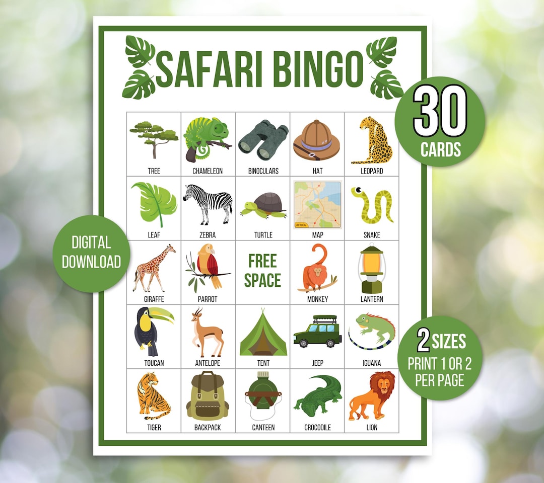 Safari Bingo, 30 Printable Safari Bingo Cards, Safari Party Game ...