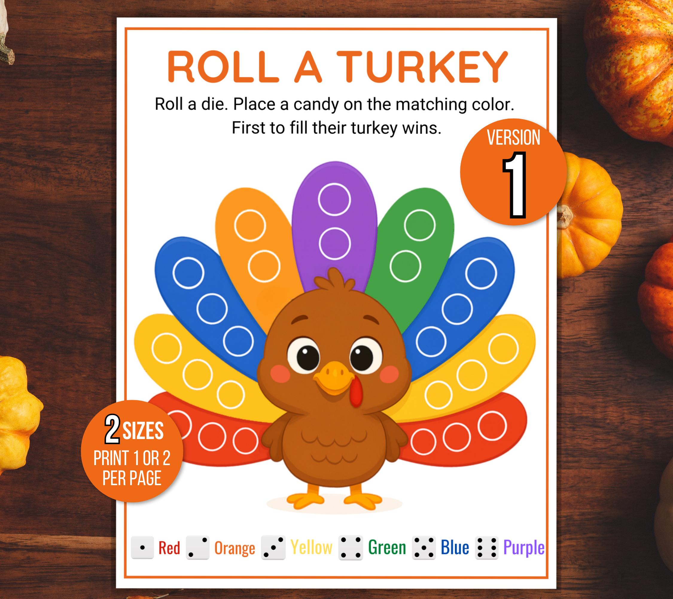 Thanksgiving Roll a Turkey Family Game, Roll a Turkey Kids Game, DIY ...