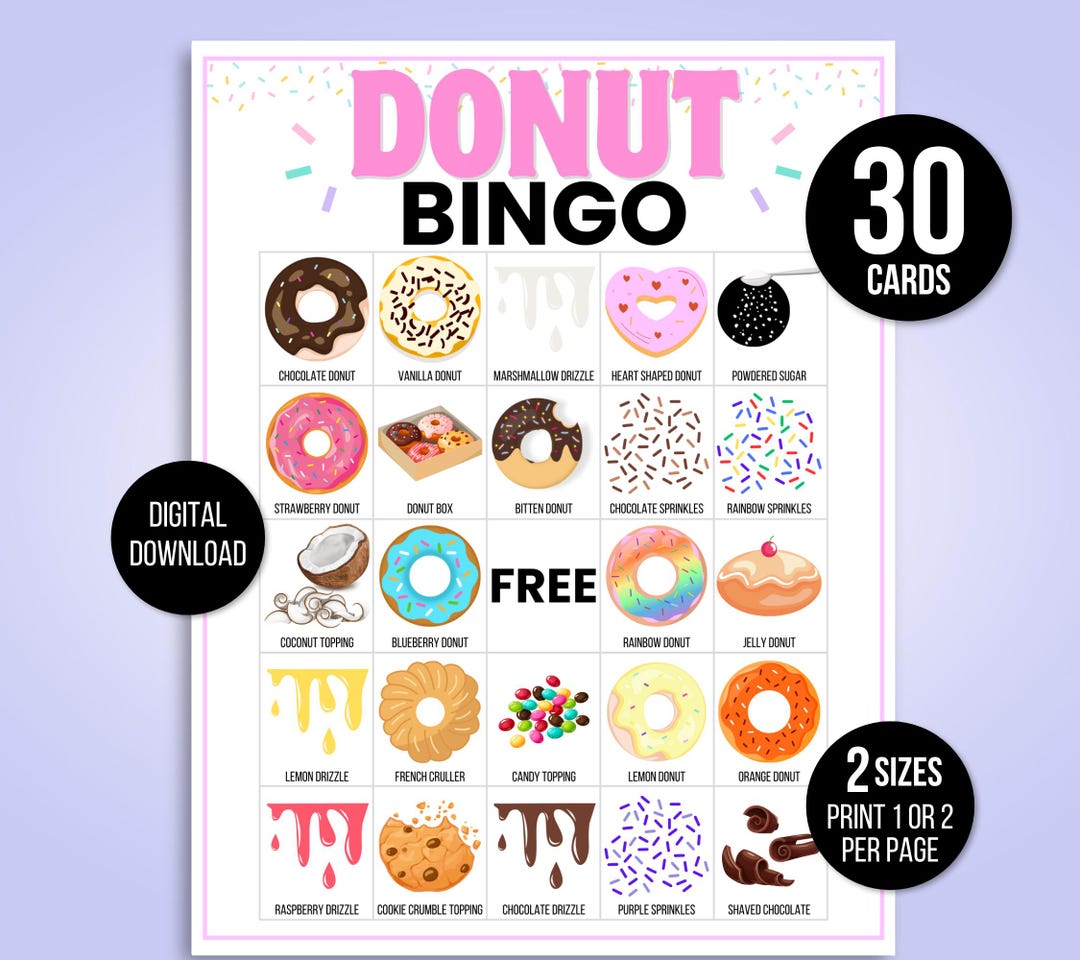 Donut Bingo, 30 Printable Donut Bingo Cards, Donut Birthday, Donut ...