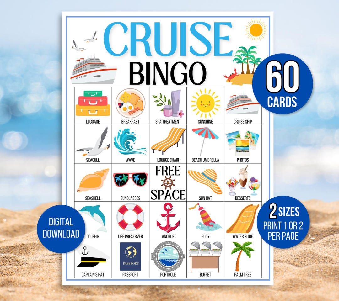 Cruise Bingo, 60 Cruise Bingo Cards, Cruise Games, Cruise Ship Bingo ...