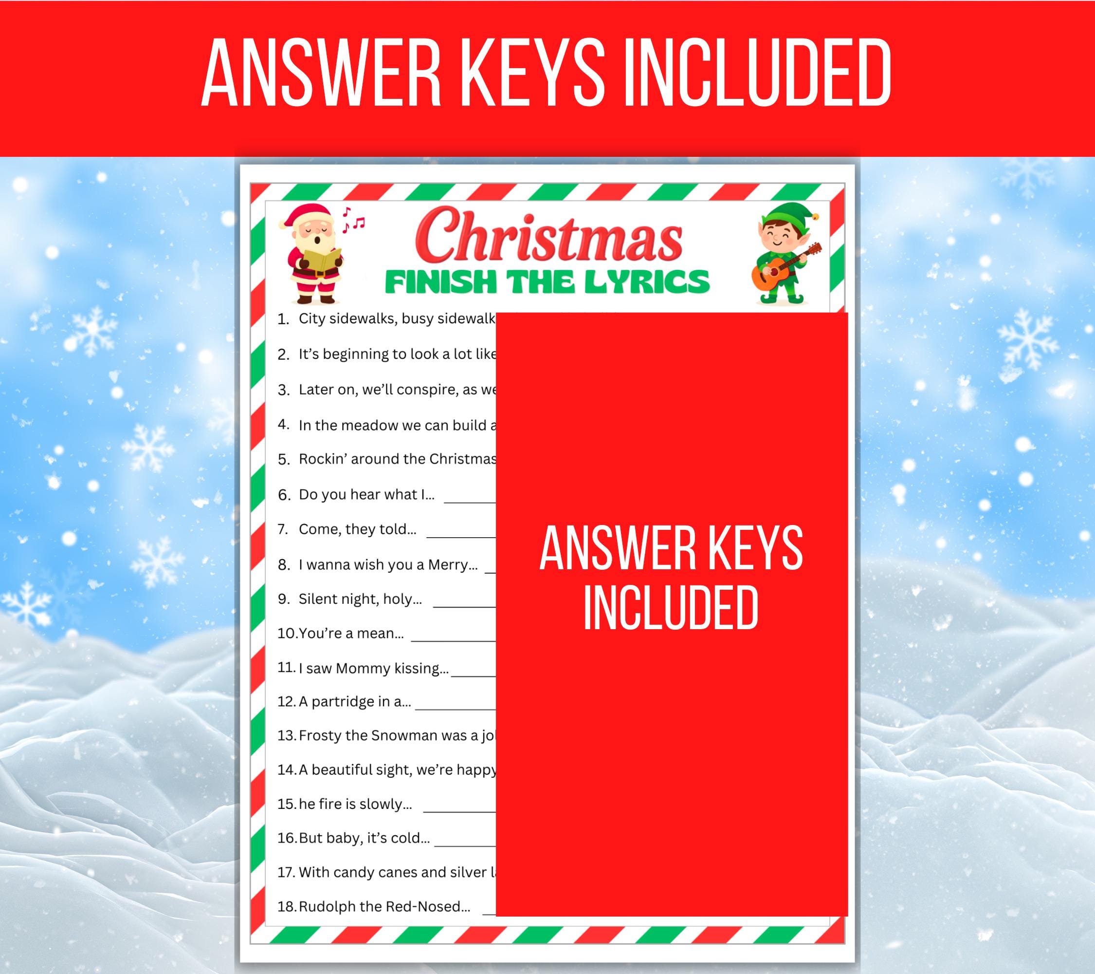 Christmas Finish the Lyrics, Holiday Party Game, Fun Christmas Game ...