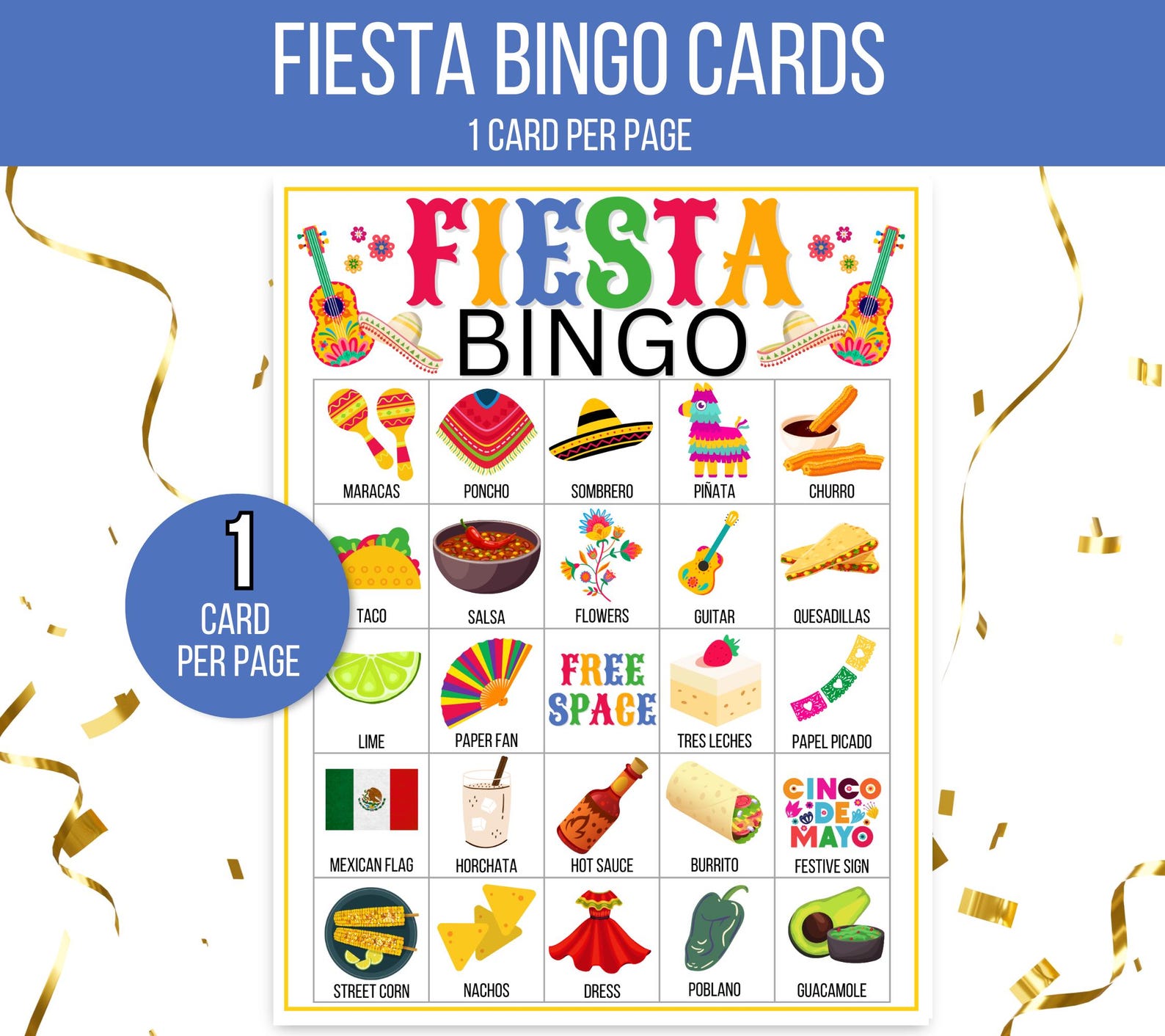 Fiesta Bingo, 30 Printable Fiesta Bingo Cards, Fiesta Activity for Kids ...