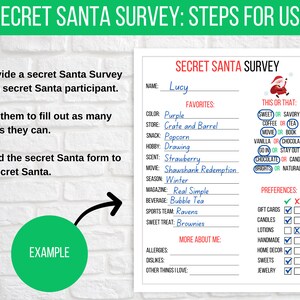 Secret Santa Questionnaire, Printable Secret Santa Survey, Gift ...