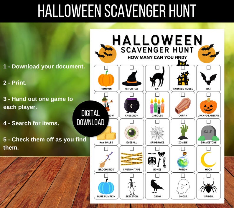 Halloween Scavenger Hunt for Kids, Halloween Scavenger Hunt, Halloween ...