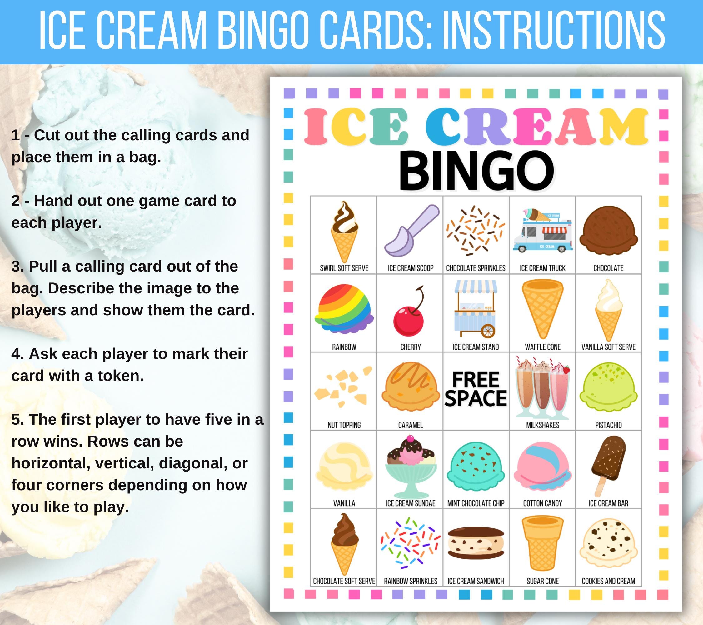 Ice Cream Bingo, 50 Printable Ice Cream Bingo Cards, Ice Cream Birthday ...