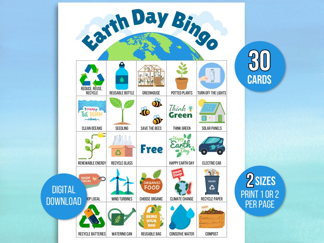 Earth Day Bingo, Earth Day Game, Earth Day Party Activity, Earth Day ...