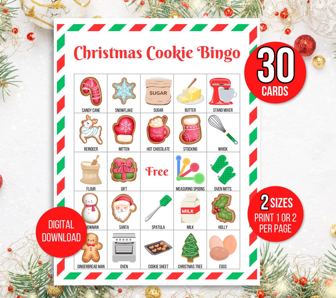 Christmas Bingo, 30 Baking Bingo Cards, Christmas Cookie Bingo Cards ...