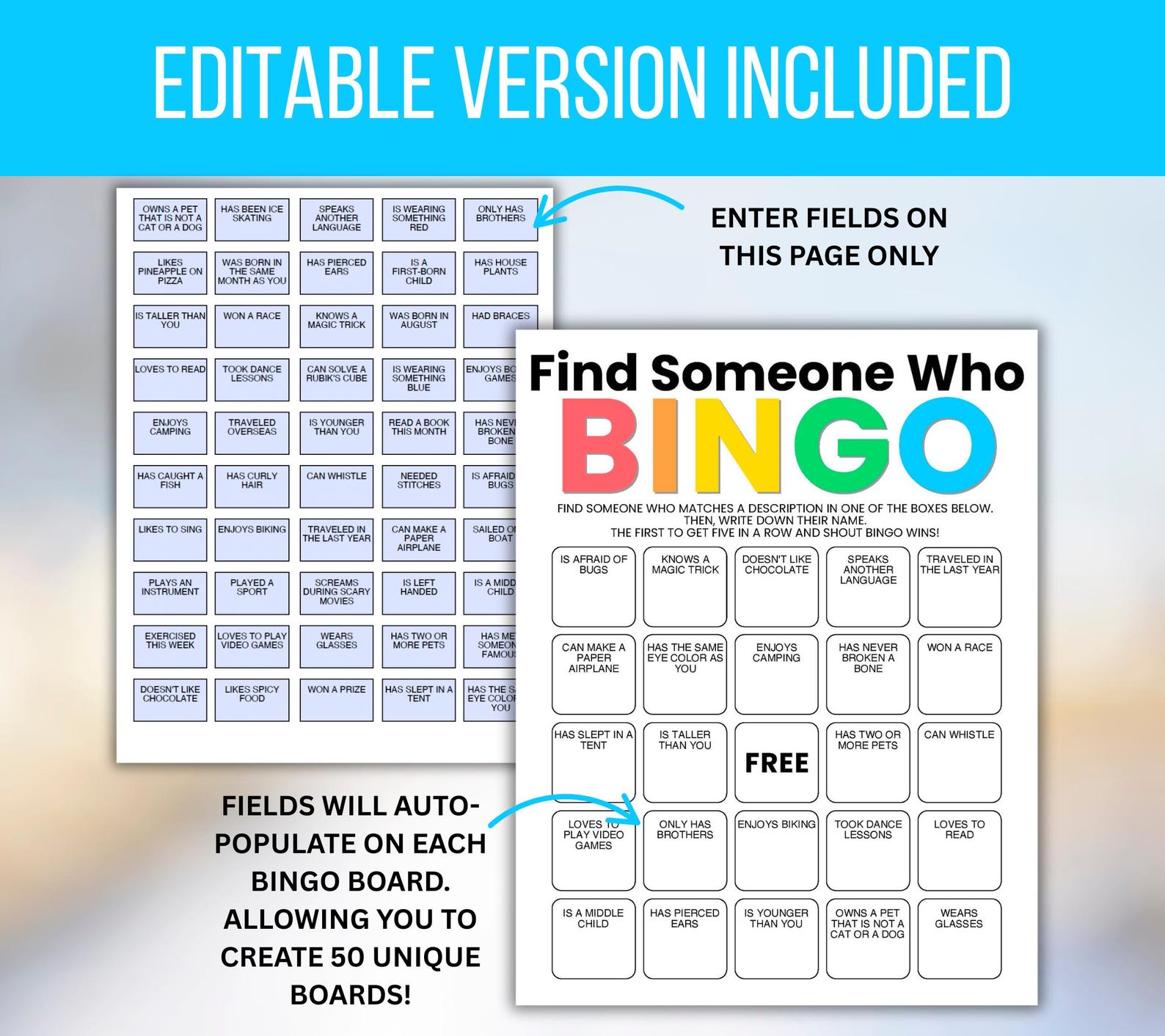 Get to Know You Bingo, Find Someone Who Bingo, Find the Guest Bingo ...