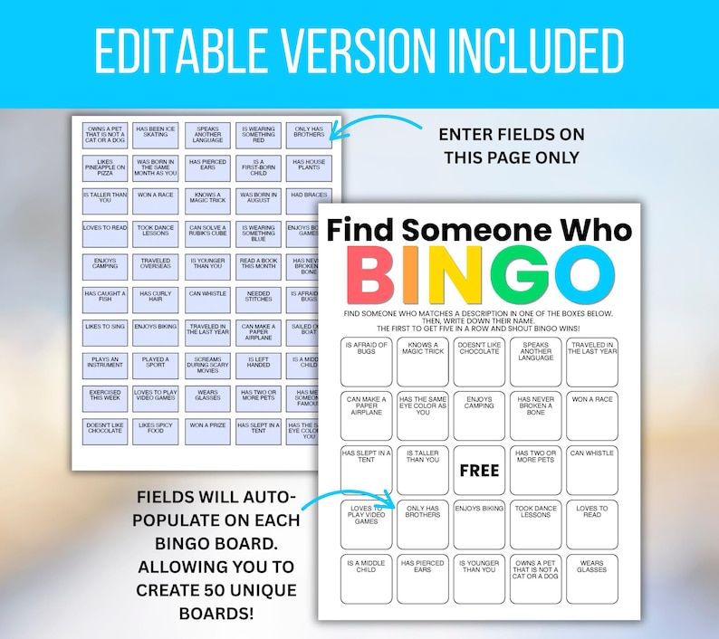 Get to Know You Bingo, Find Someone Who Bingo, Find the Guest Bingo ...