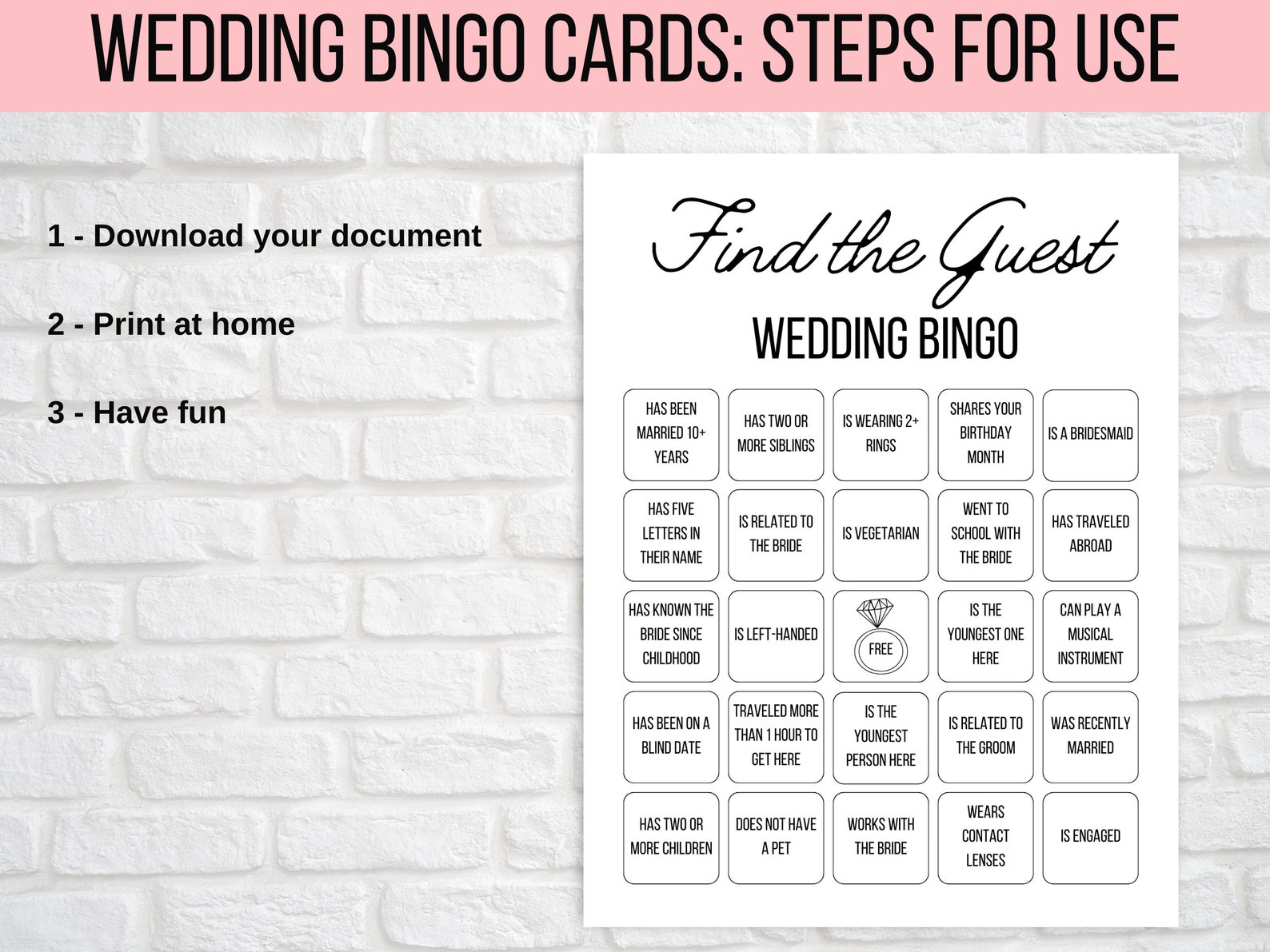 Find the Guest Bingo Find the Guest Bingo Bridal Shower Game - Etsy