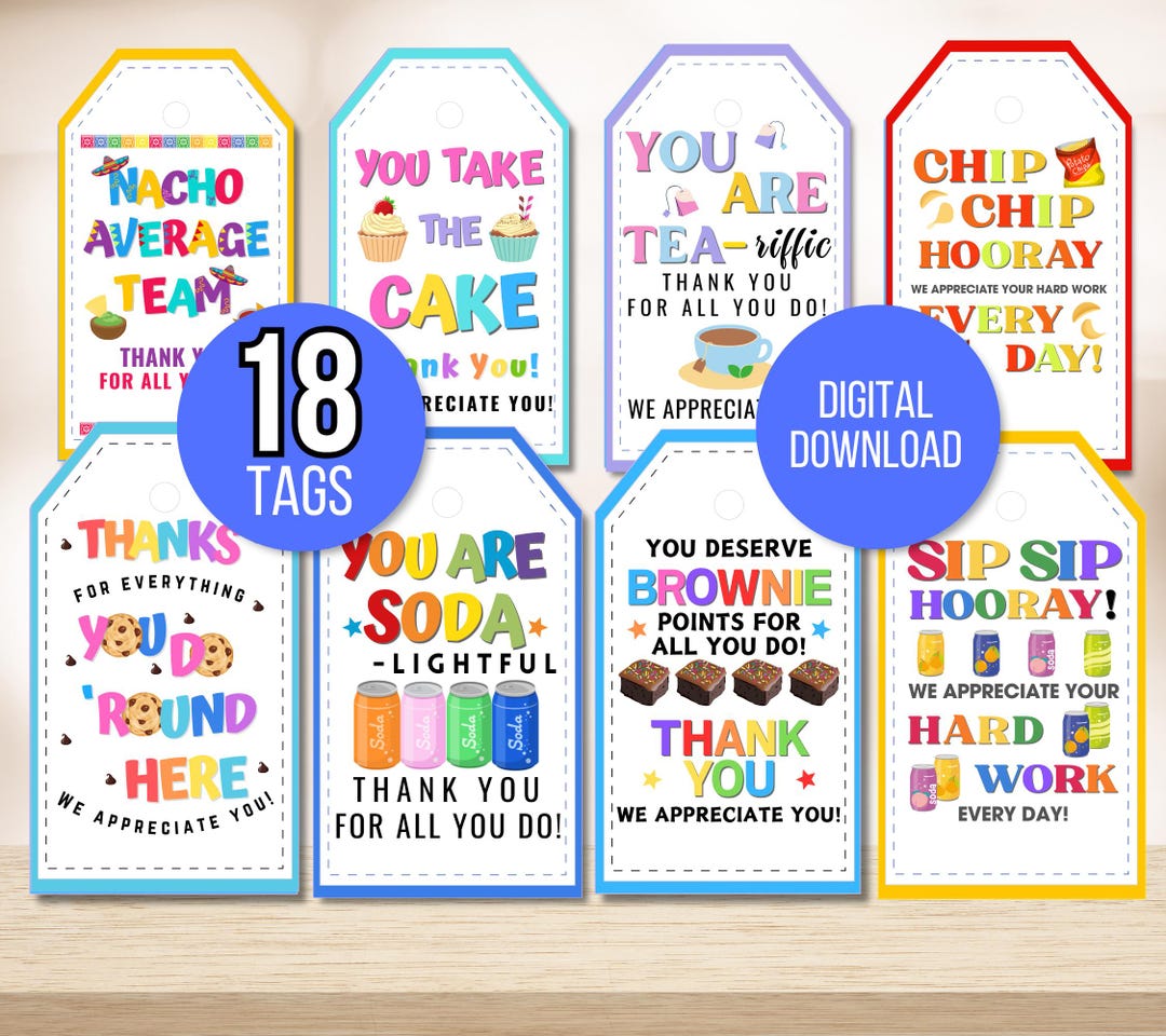 Printable Appreciation Tags, Staff Appreciation Tags, Appreciation Food ...