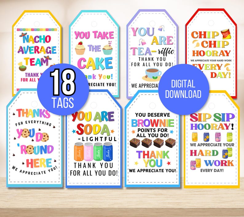 Printable Appreciation Tags, Staff Appreciation Tags, Appreciation Food ...