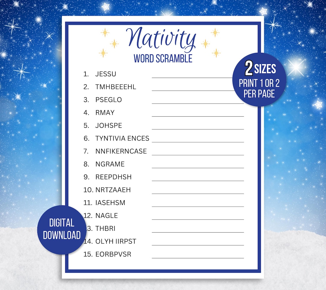 Nativity Word Scramble, Holiday Word Scramble, Christmas Word Scramble ...