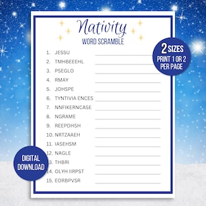 Nativity Word Scramble, Holiday Word Scramble, Christmas Word Scramble ...