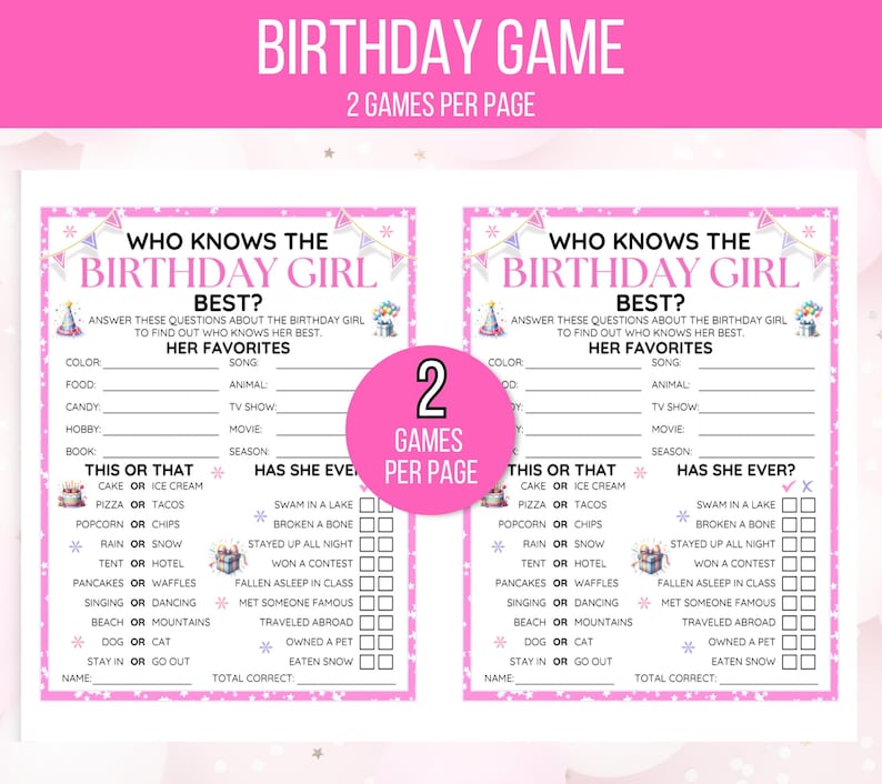 Who Knows the Birthday Girl Best, Birthday Party Game, Birthday Game ...