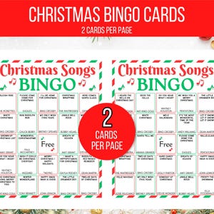 Christmas Songs Bingo, 100 Printable Christmas Songs Bingo Cards ...
