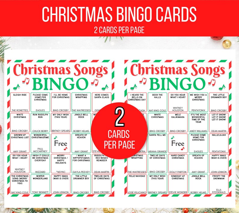 Christmas Songs Bingo, 100 Printable Christmas Songs Bingo Cards ...