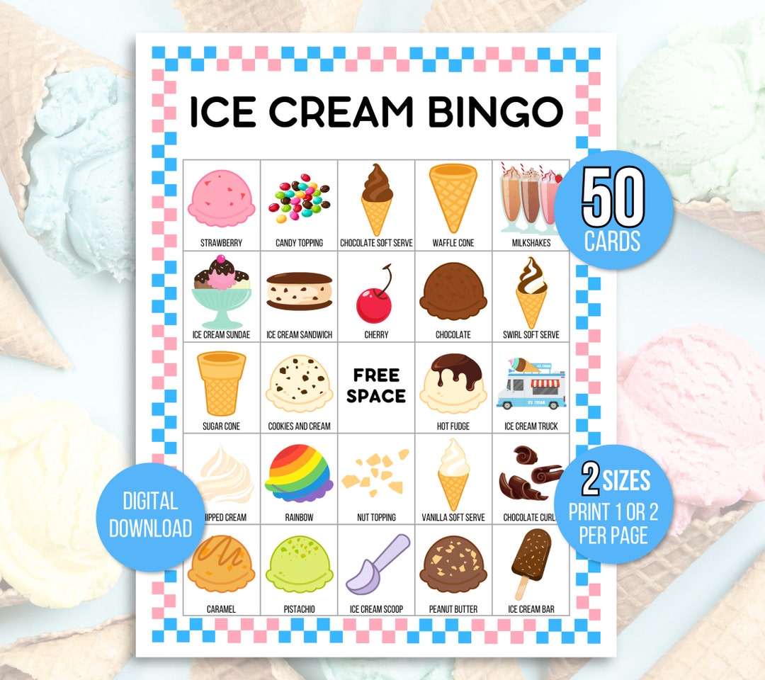 Ice Cream Bingo, 50 Printable Ice Cream Bingo Cards, Ice Cream Birthday ...