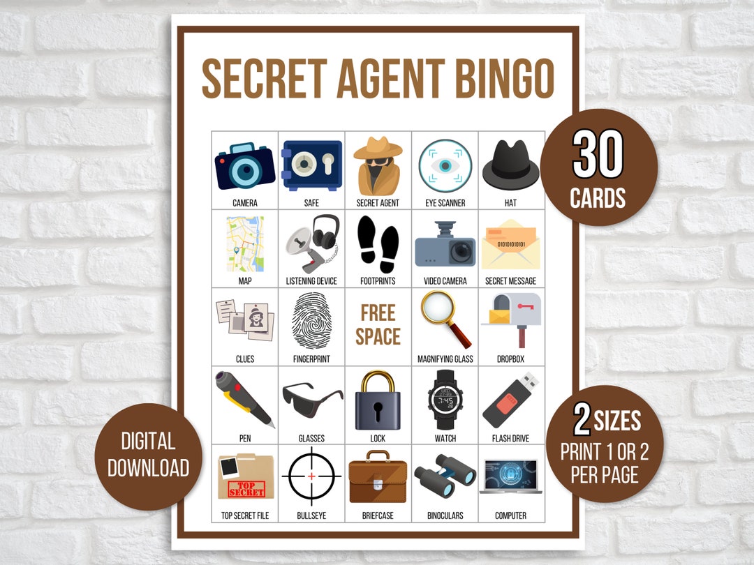 Secret Agent Bingo, 30 Printable Secret Agent Bingo Cards, Secret Agent ...
