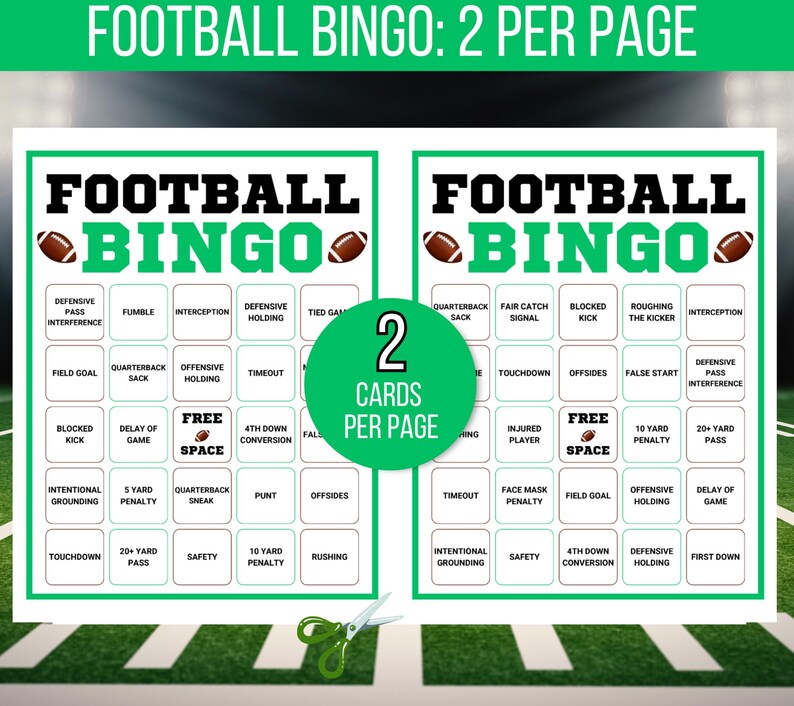 Football Bingo, 100 Unique Printable Football Bingo Cards, Football ...