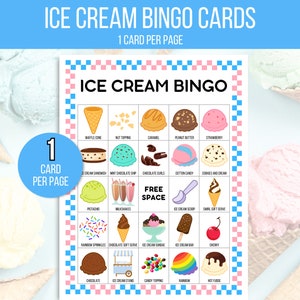 Ice Cream Bingo, 50 Printable Ice Cream Bingo Cards, Ice Cream Birthday ...