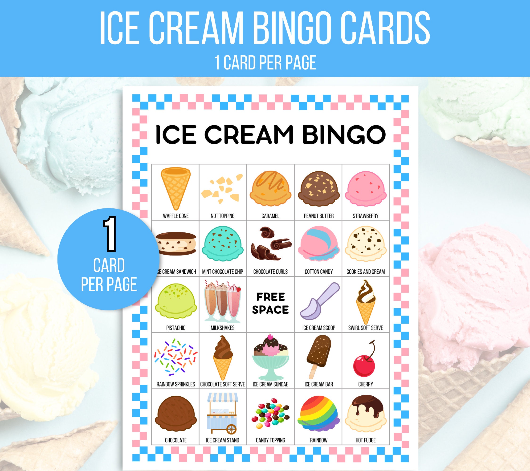 Ice Cream Bingo, 50 Printable Ice Cream Bingo Cards, Ice Cream Birthday ...