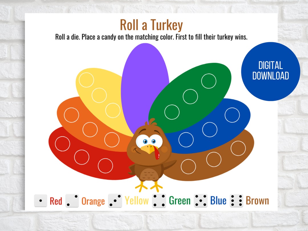 Thanksgiving Roll a Turkey Family Game, Roll a Turkey Kids Game, DIY ...