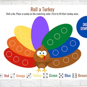 Thanksgiving Roll a Turkey Family Game, Roll a Turkey Kids Game, DIY ...