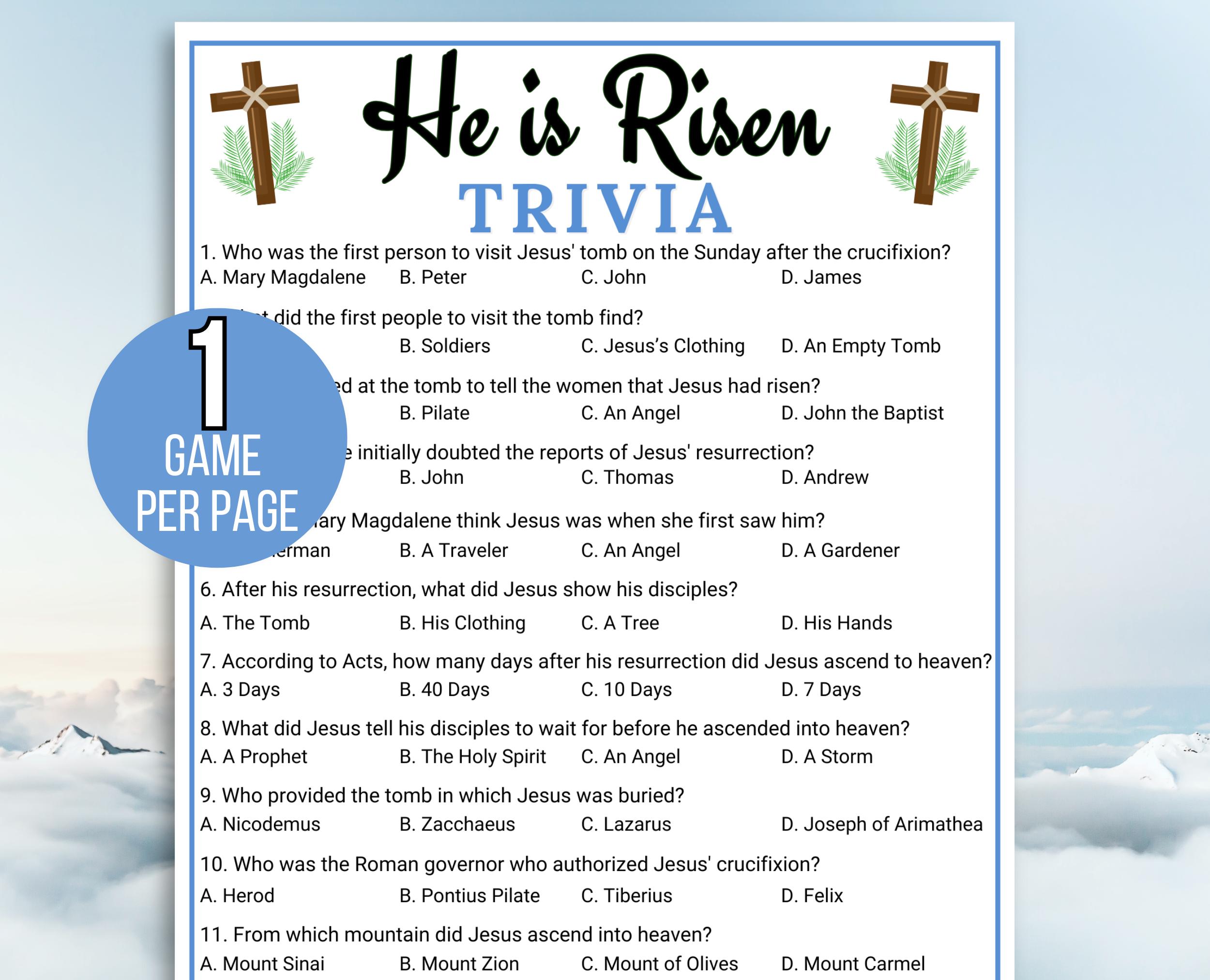 Easter Bible Trivia, Resurrection Trivia, He is Risen Trivia, Religious ...