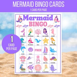 Mermaid Bingo, 30 Unique Printable Mermaid Bingo Cards, Mermaid Game ...