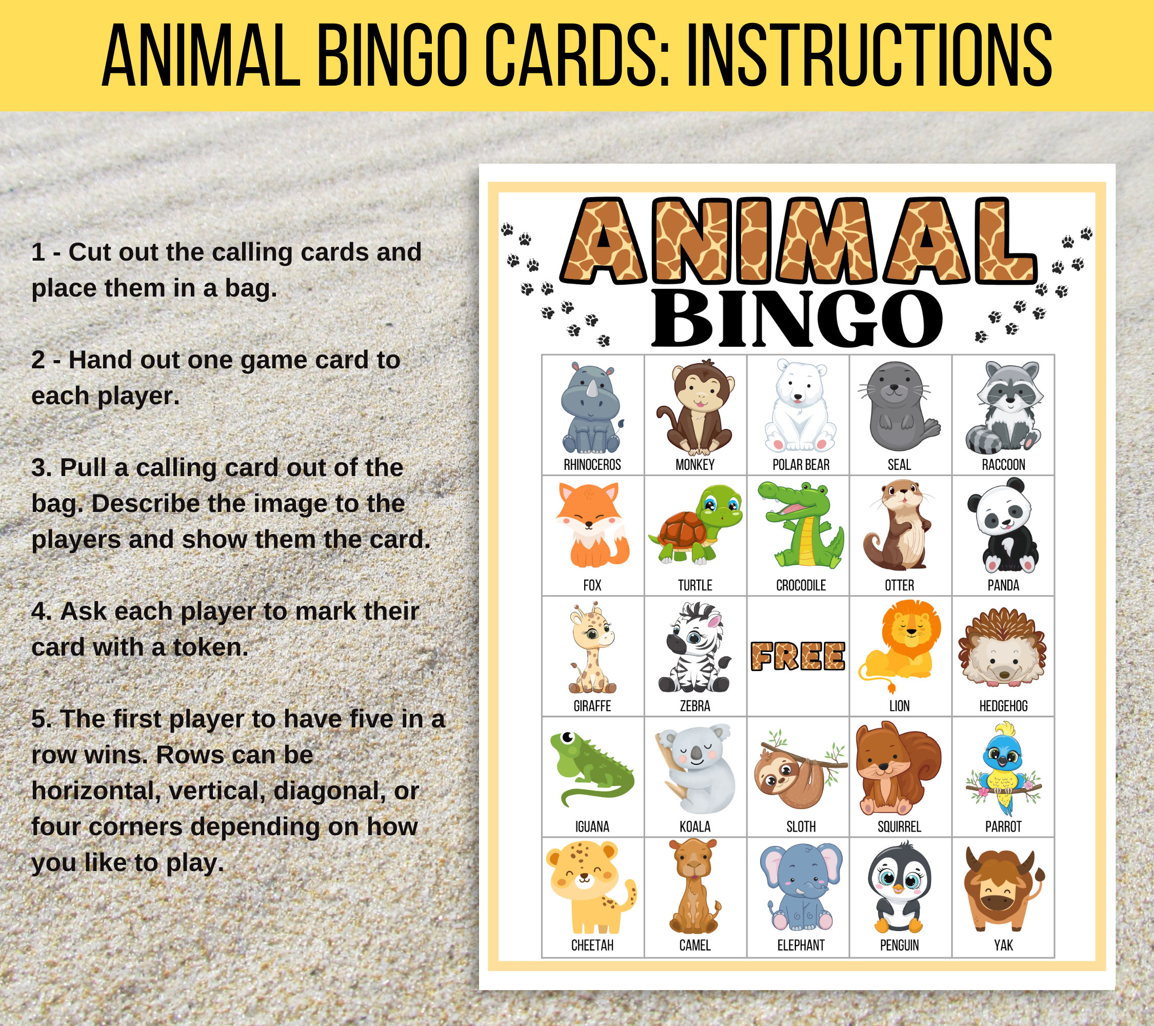 Animal Bingo, 30 Printable Animal Bingo Cards, Animal Party Game ...