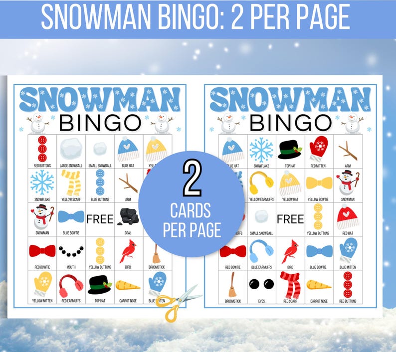 Snowman Bingo, Winter Bingo, 30 Printable Snowman Bingo Cards, Winter ...