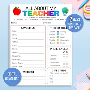 All About My Teacher, Teacher Favorite Things, Meet the Teacher, Get to ...