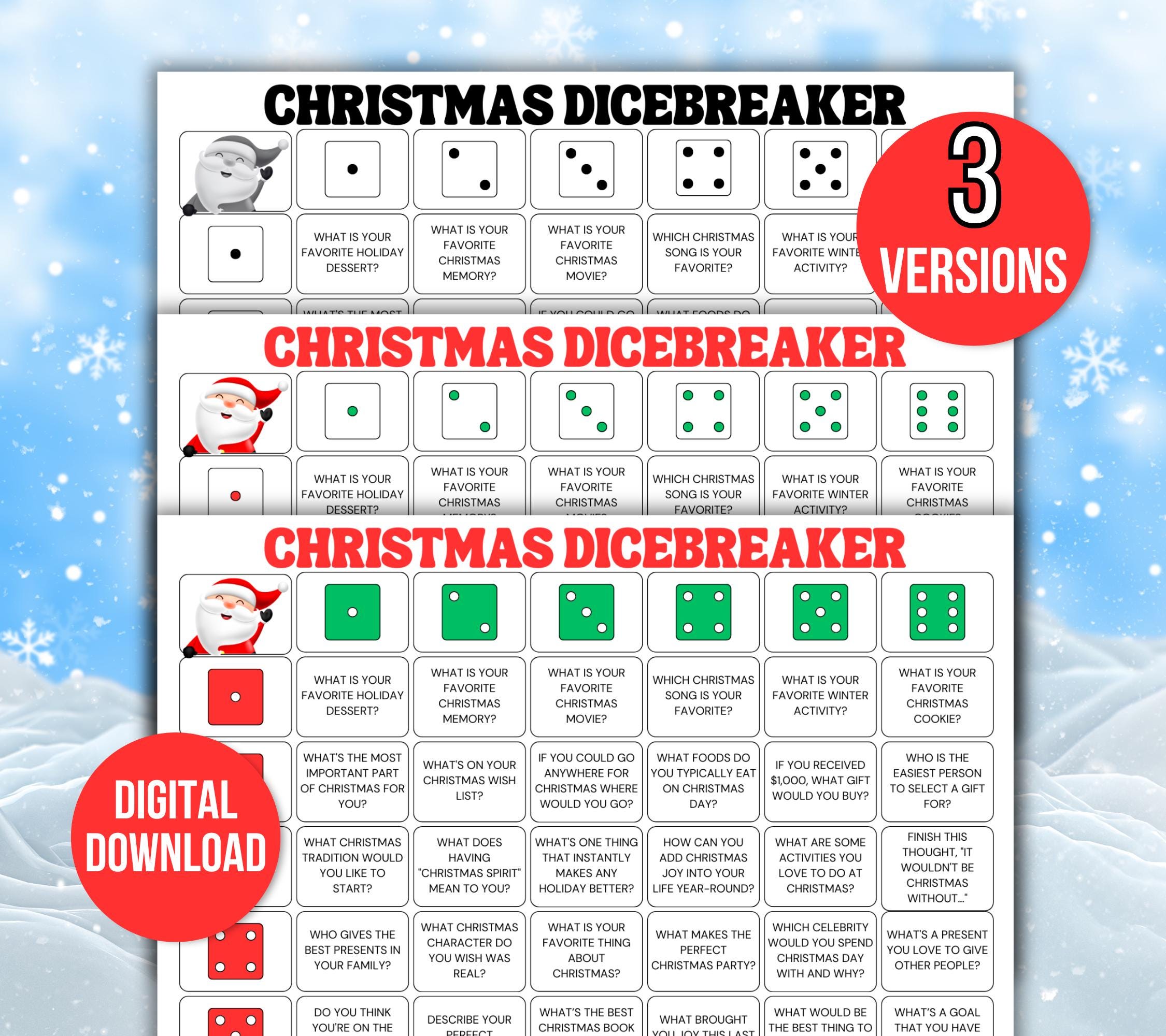 Christmas Dicebreaker, Icebreaker Game, Christmas Games, Christmas ...