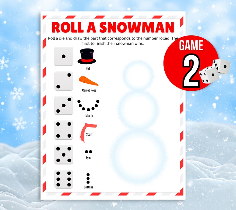 Roll a Snowman Printable, Roll a Christmas Tree, Roll a Dice Bundle ...
