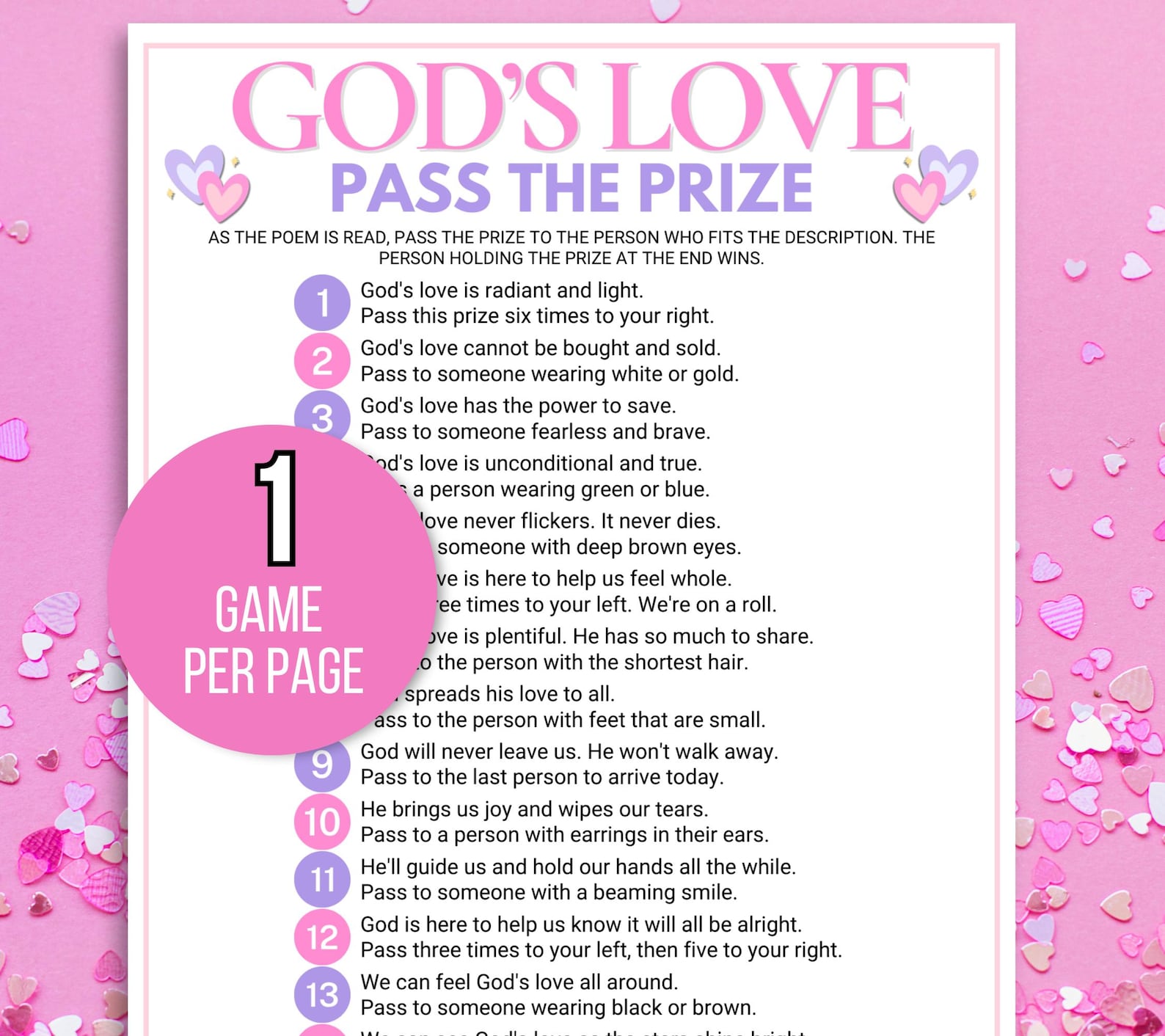 God's Love Pass the Prize Game, Pass the Prize Gods Love Game, Church ...