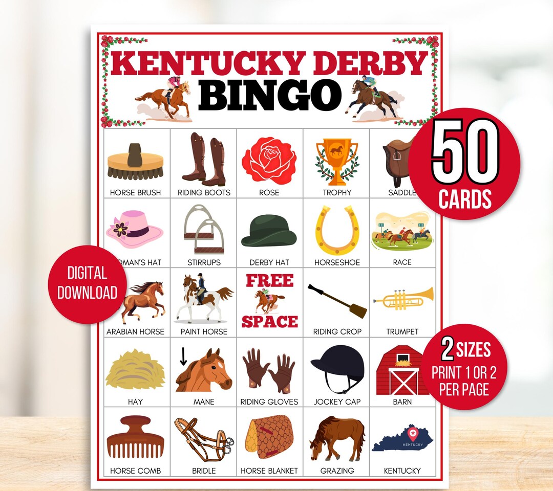 Kentucky Derby Bingo, 50 Kentucky Derby Bingo Cards, Kentucky Derby ...