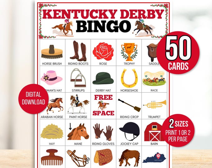 Kentucky Horse Derby - Bar Bingo Cards and Markers - Horse Race Party ...