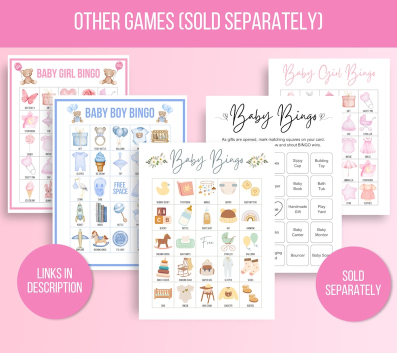 100 Baby Girl Bingo Cards, Baby Girl Bingo Game Cards, Baby Gift Bingo ...