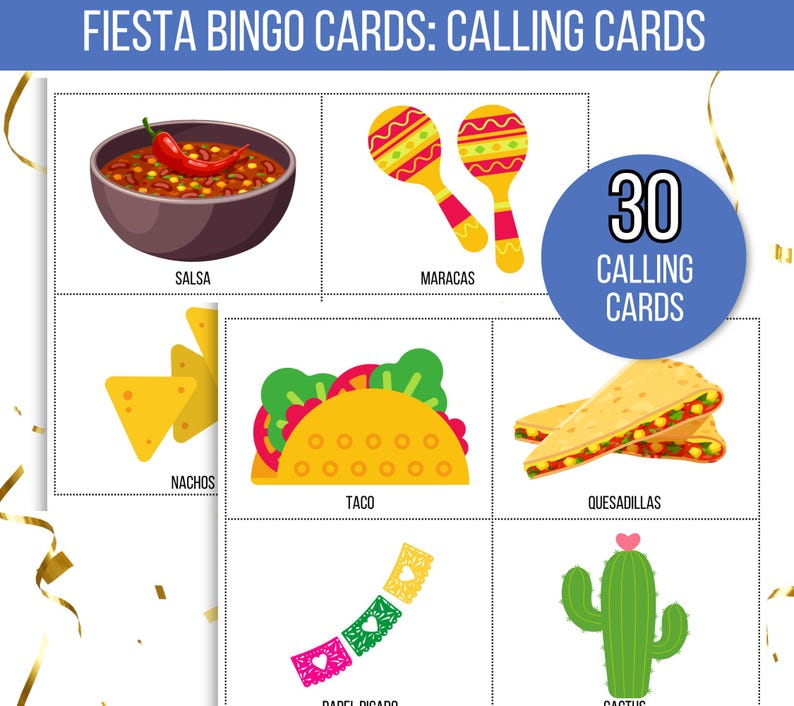 Fiesta Bingo, 30 Printable Fiesta Bingo Cards, Fiesta Activity for Kids ...