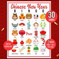 Chinese New Year Bingo Game for Kids and Adults, 100 Lunar New Year ...