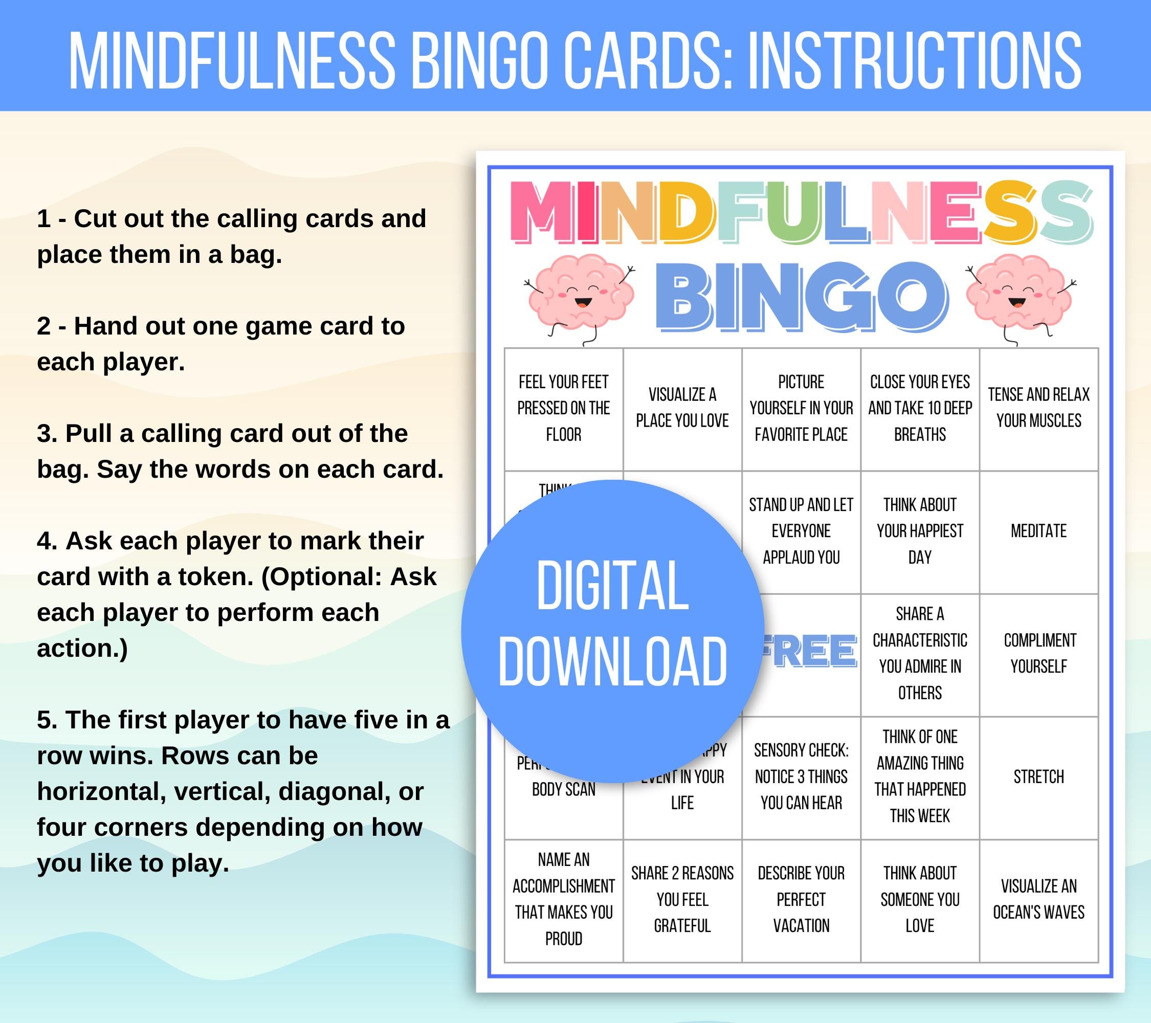 Mindfulness Bingo, 30 Mindfulness Bingo Cards for Kids, Gratitude Bingo ...