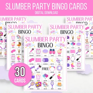 Slumber Party Bingo, Pajama Party Bingo, Sleepover Bingo, 30 Slumber ...