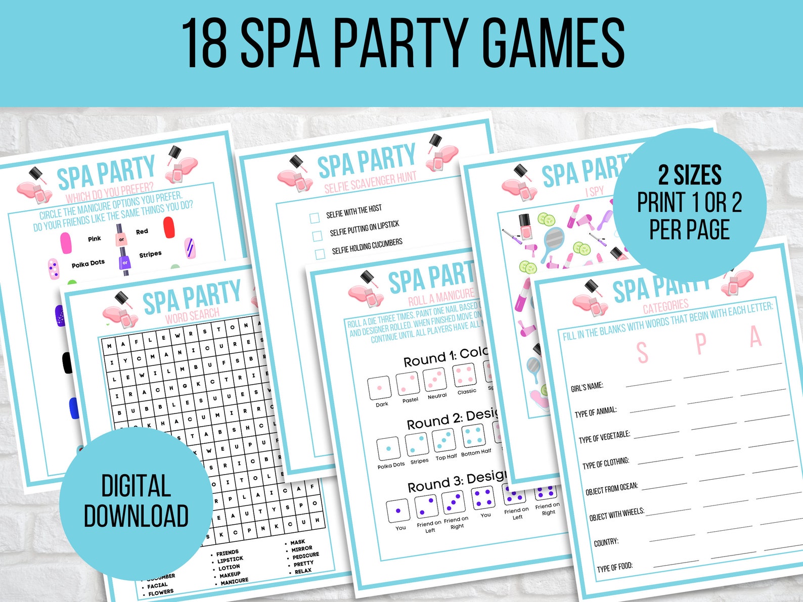 Spa Party Games Printable Spa Party Activities Girls Spa - Etsy