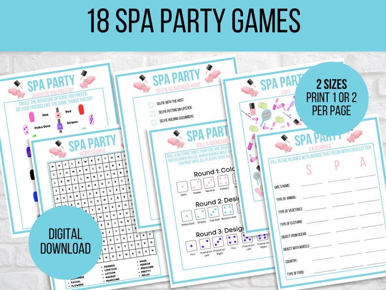 Spa Party Games Printable Spa Party Activities Girls Spa - Etsy