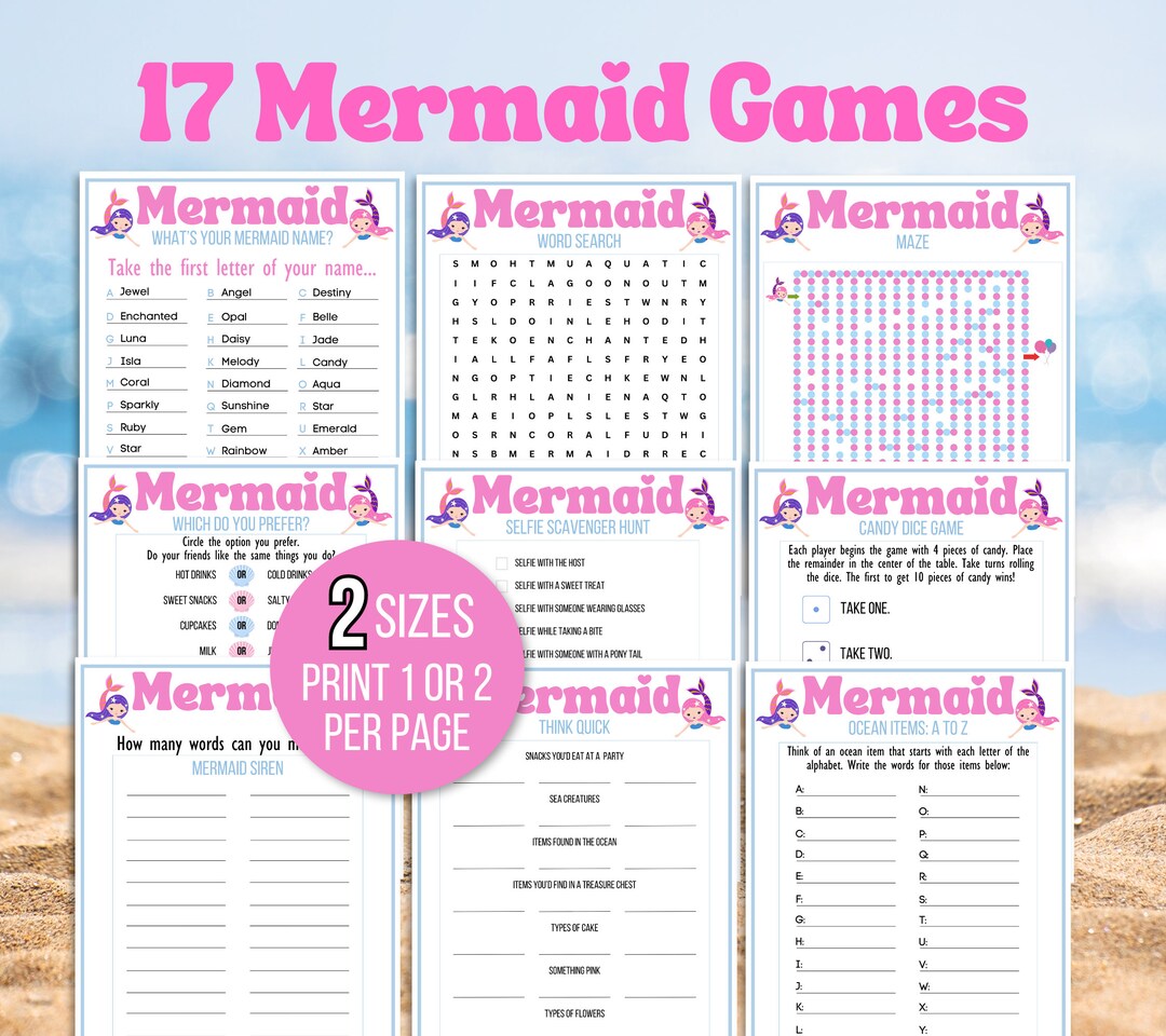 Mermaid Games Printable Bundle, Mermaid Activities, Girls Mermaid Games ...