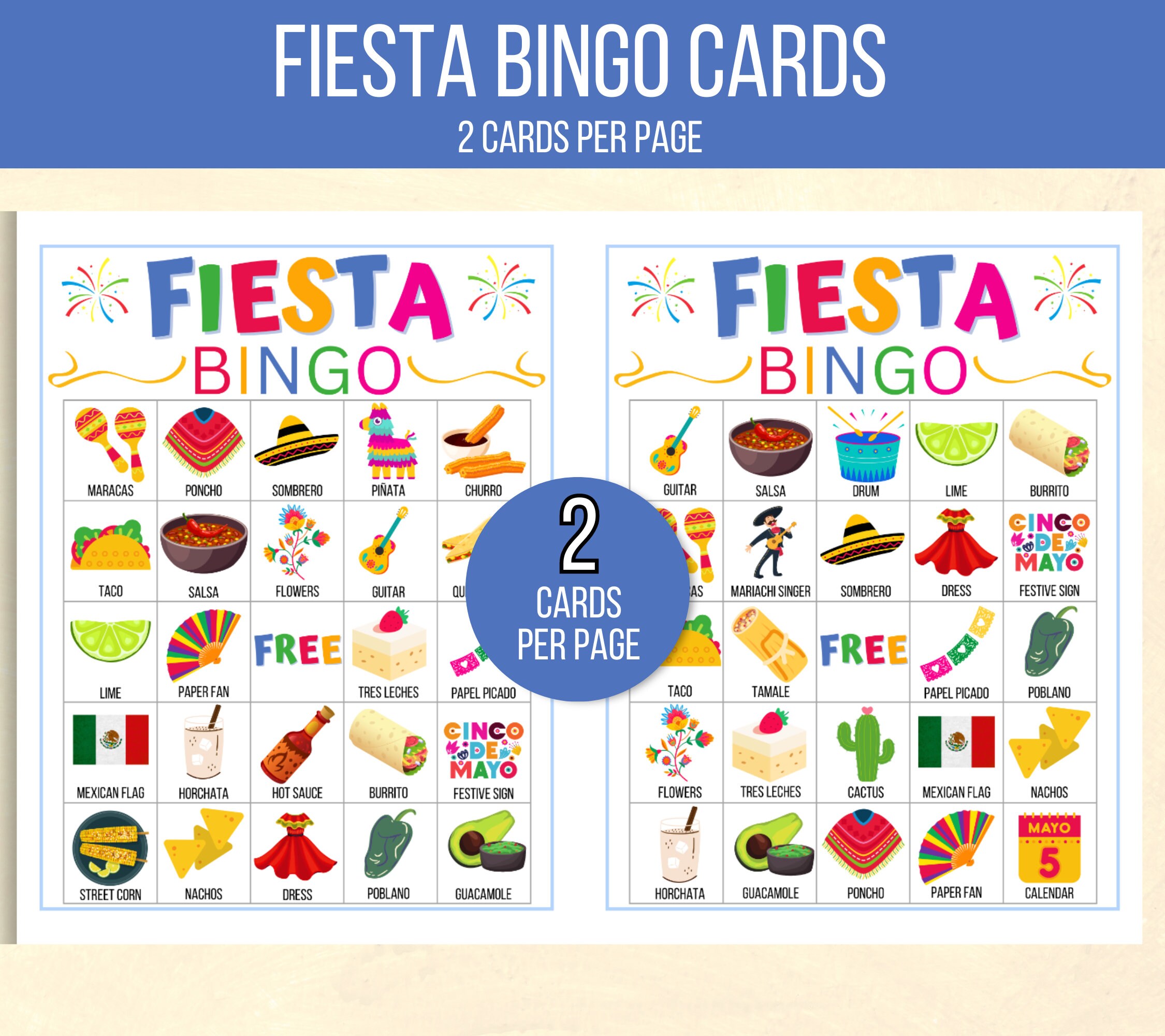 Fiesta Bingo, 30 Printable Fiesta Bingo Cards, Fiesta Activity for Kids ...