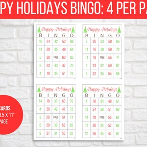 300 Holiday Bingo Cards, Happy Holiday Game, 1, 2, or 4 per Page ...